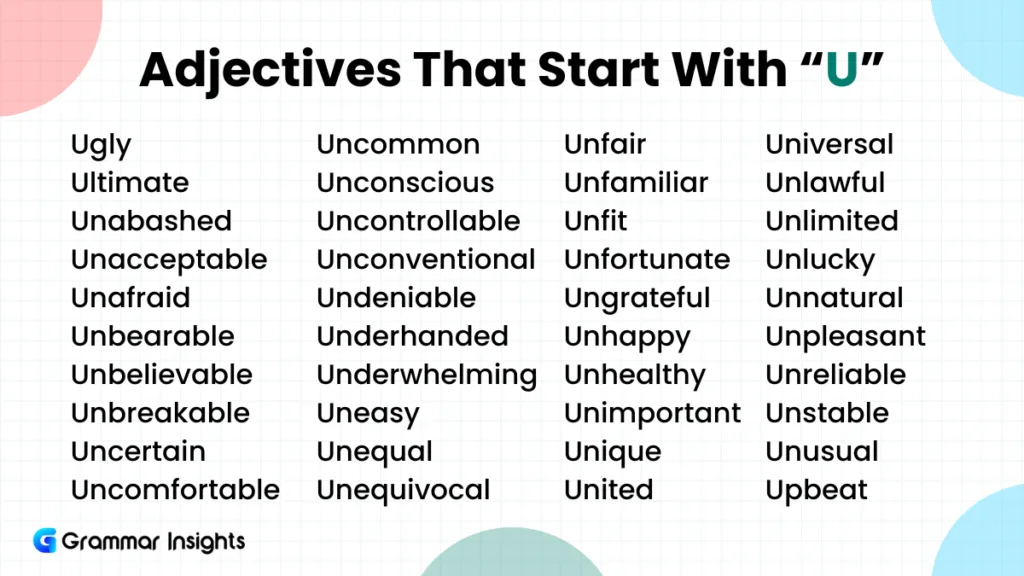 240 Adjectives That Start With U